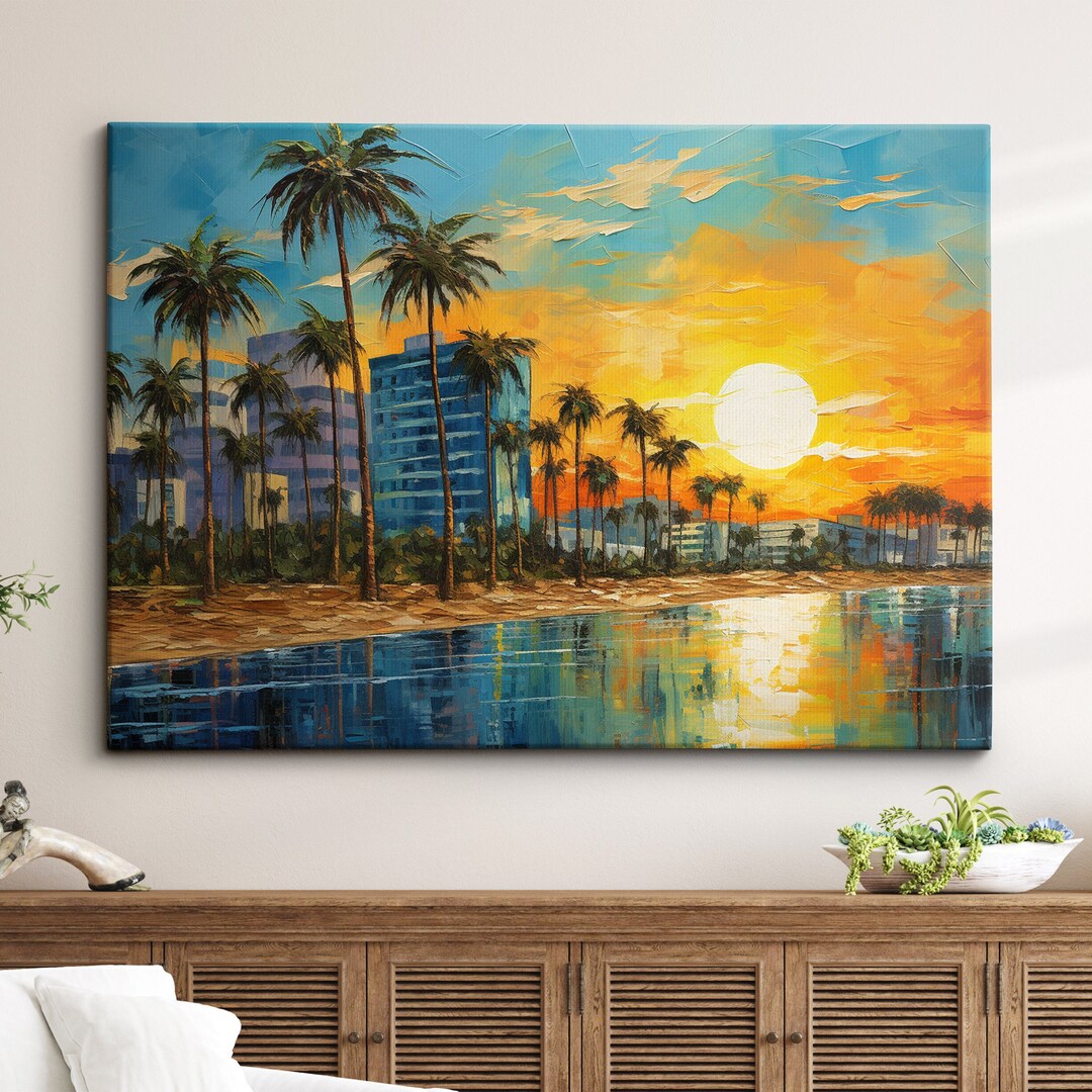 Miami Beach Abstract Landmark Oil Painting Style Wall Art, Framed ...