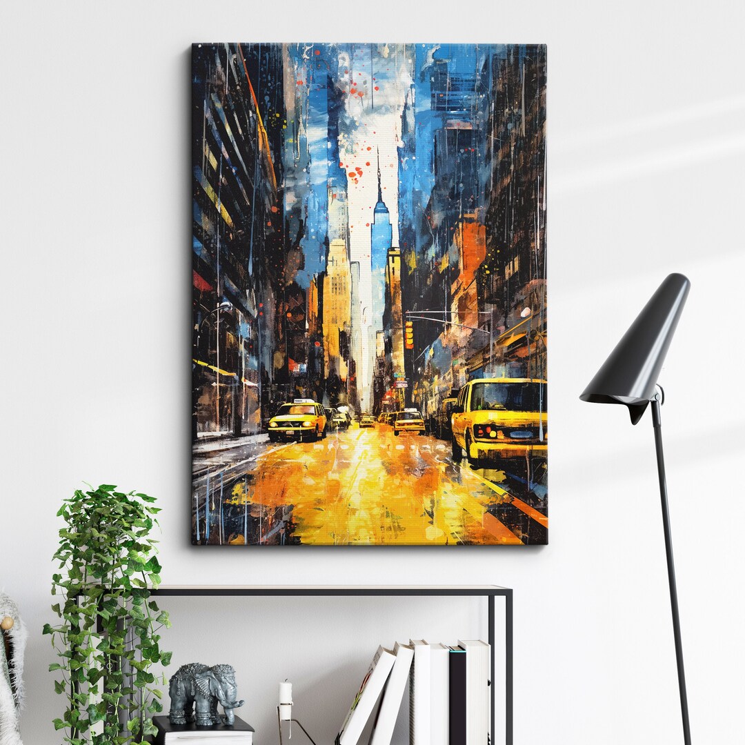 New York Skyline Times Square Abstract Modern Painting America Colorful ...