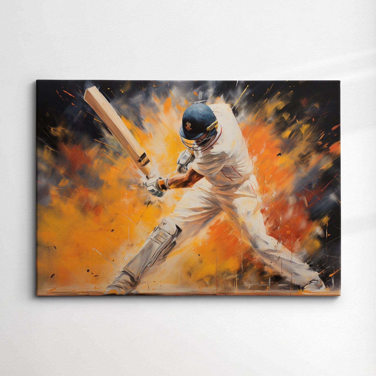 Cricket Player Abstract Oil Painting Sports Wall Art, Framed Canvas ...