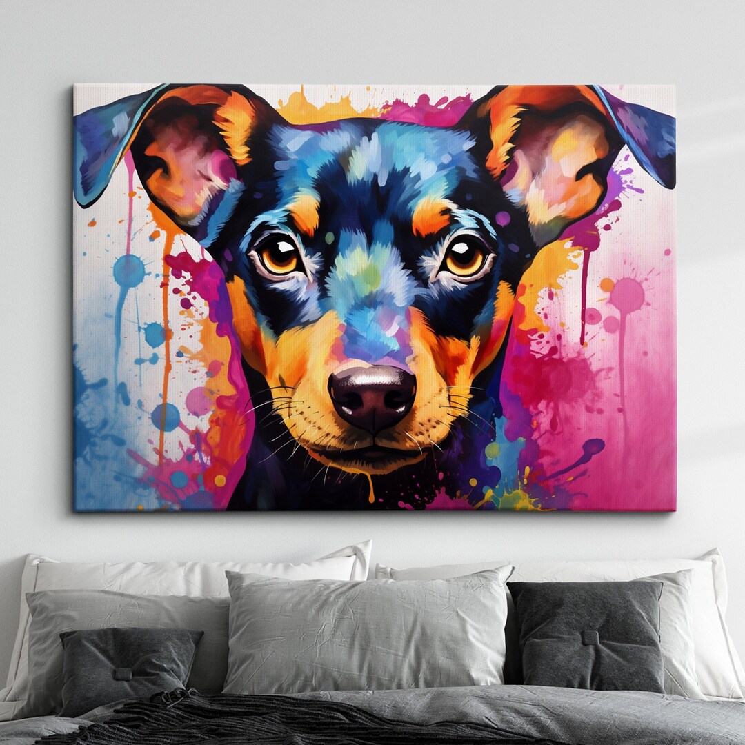 Colorful Baby Dobermann Dog Pet Abstract Modern Oil Painting Wall Art ...