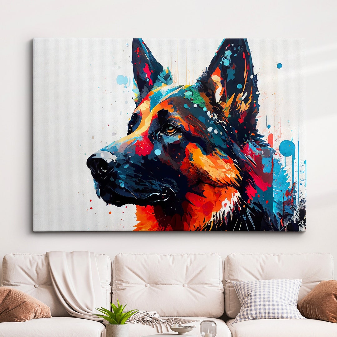 German Shepherd Abstract Dog Pet Animal Painting Splatter Wall Art ...