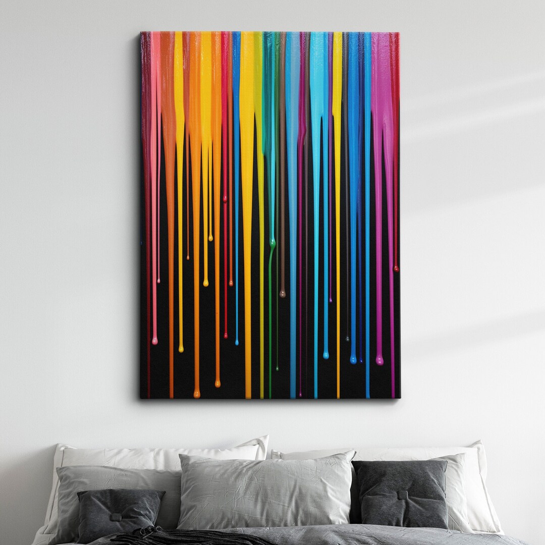Colourful Paint Dripping Lines Abstract Oil Painting Style Wall Art ...