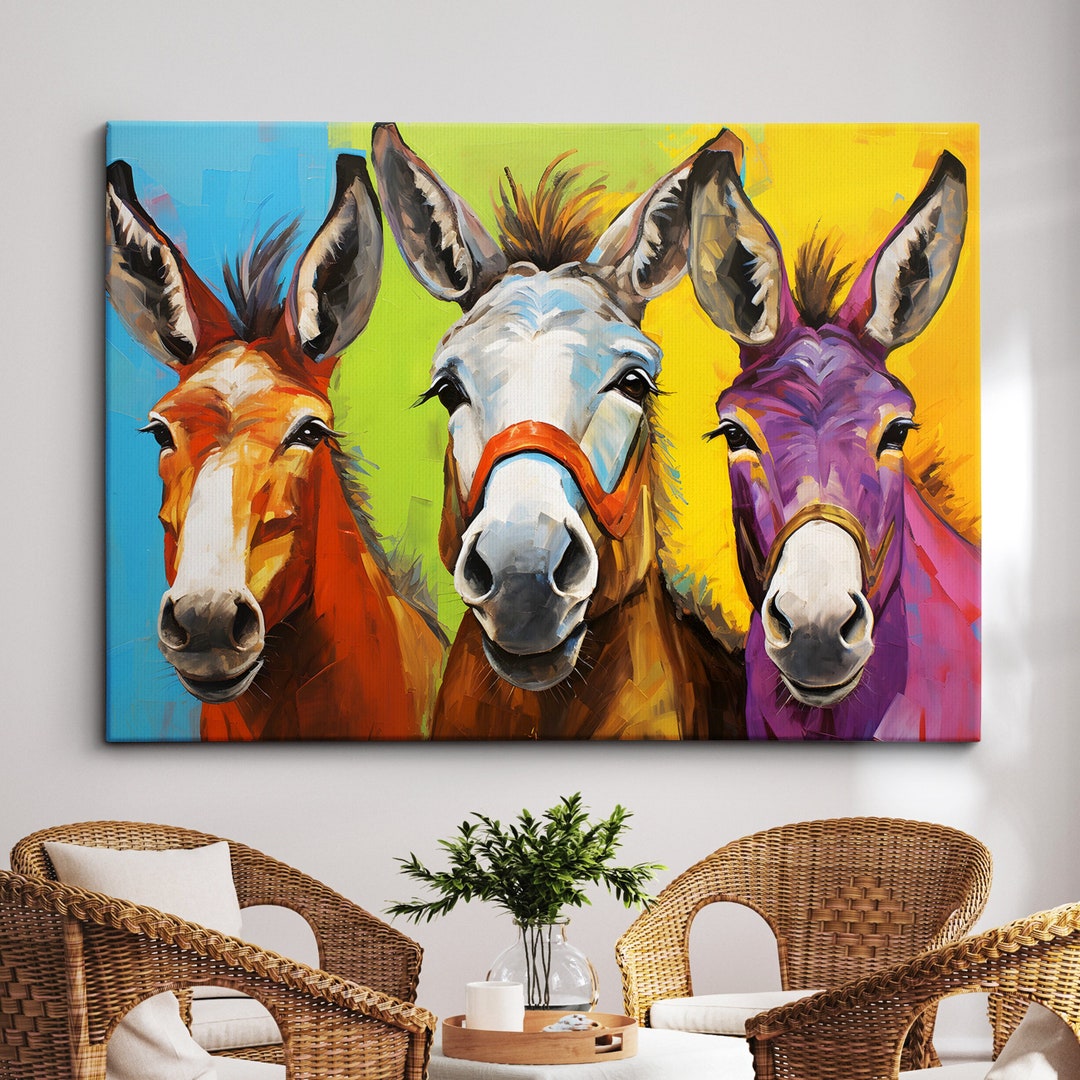 Colorful Donkeys Farm Animal Abstract Oil Painting Paint Splatter Wall ...