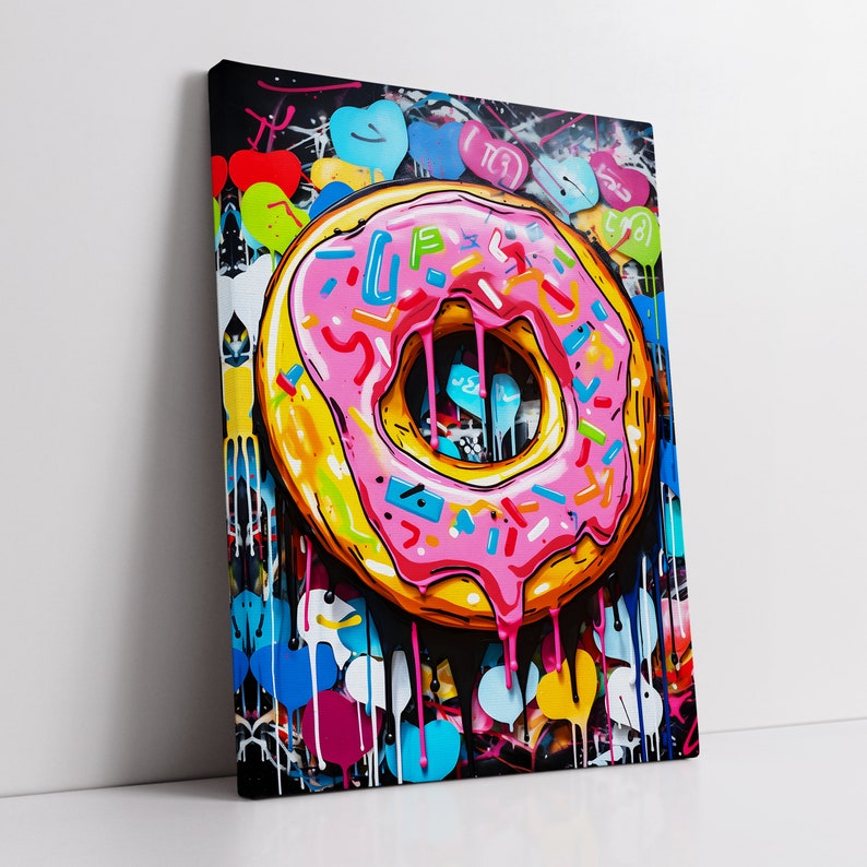Fun Doughnut Graffiti Bakery Treat Abstract Oil Painting Wall Art ...