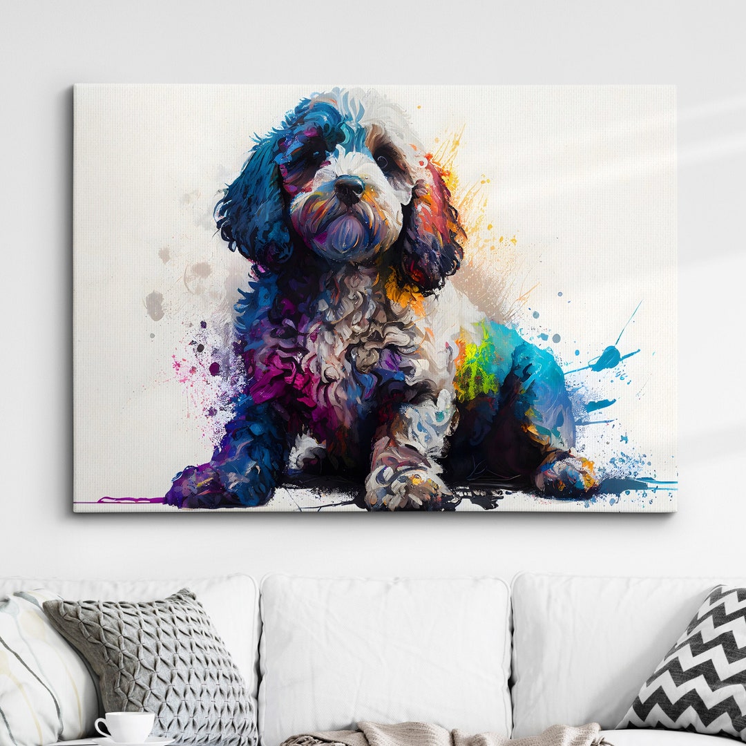 Colorful Cockapoo Dog Pet Abstract Modern Oil Painting Wall Art, Framed ...