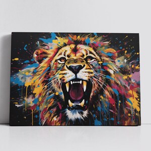 Colorful Lion Roar Abstract Oil Painting Splatter Style Wall Art ...