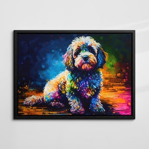 Colorful Cockapoo Dog Pet Abstract Modern Oil Painting Wall Art, Framed ...