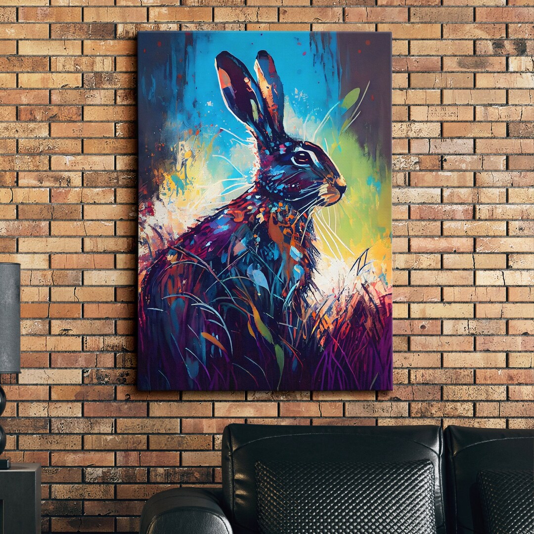 Bunny Rabbit Abstract Hare Animal Oil Painting Rainbow Pet Splatter ...