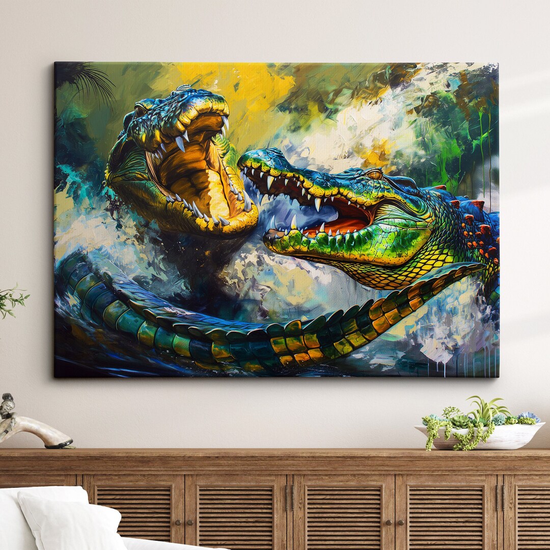 Alligators Fighting Abstract Wild Animal Painting Splatter Wall Art ...