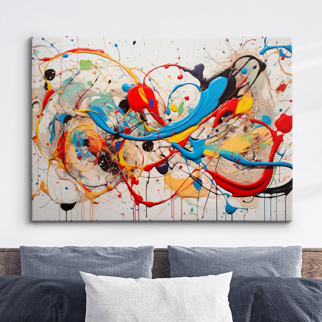 Colorful Paint Splash Abstract Oil Painting Splatter Style Wall Art ...