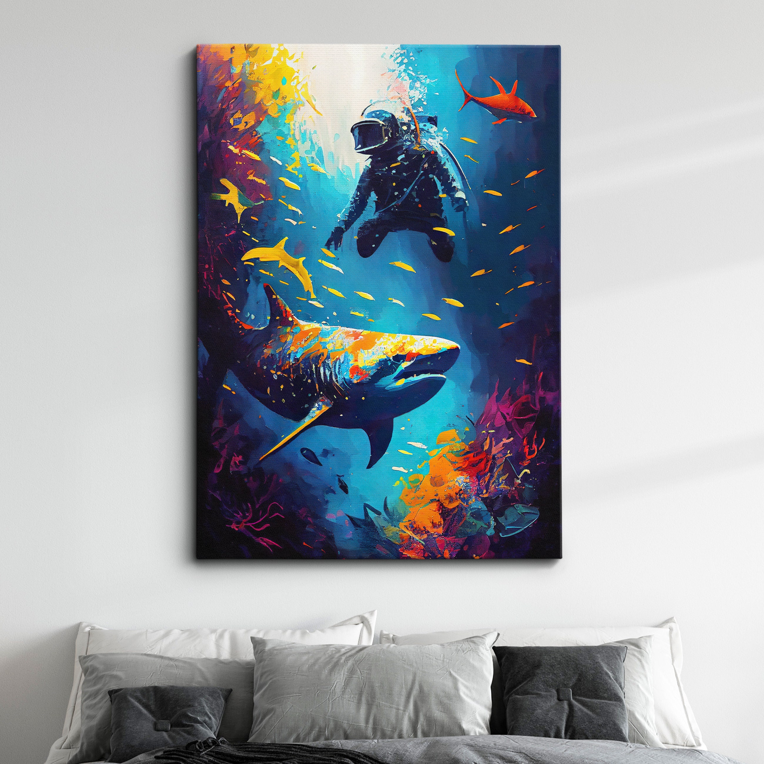 Scuba Diver Ocean Sea Abstract Oil Painting Paint Colorful Splatter ...