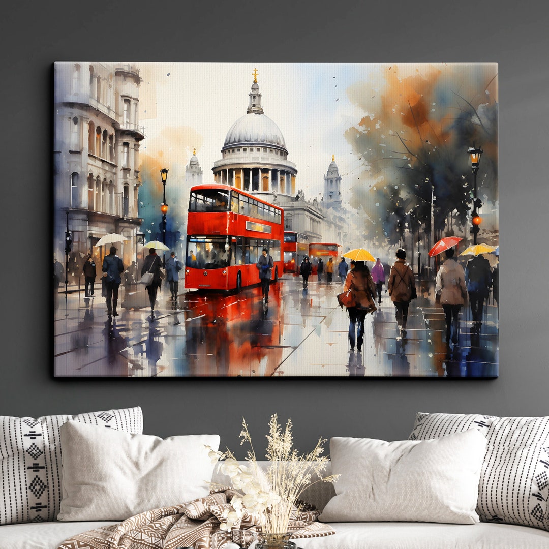 London St Paul's Cathedral Red Bus Landmark Oil Painting Watercolor ...