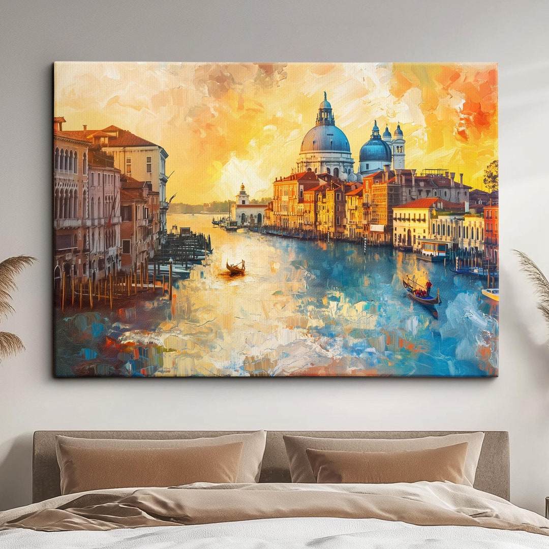 Venice Italy Gondola Boat River Landmark Oil Painting Watercolor Wall ...