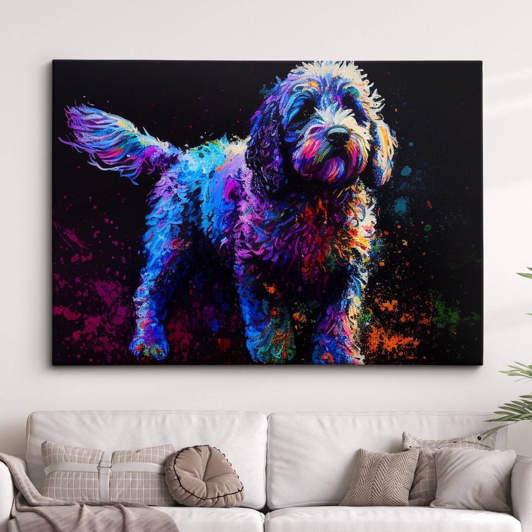 Colorful Cockapoo Dog Pet Abstract Modern Oil Painting Wall Art, Framed ...
