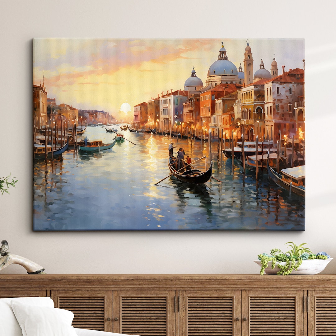 Venice Italy Gondola Boat River Landmark Oil Painting Watercolor Wall ...