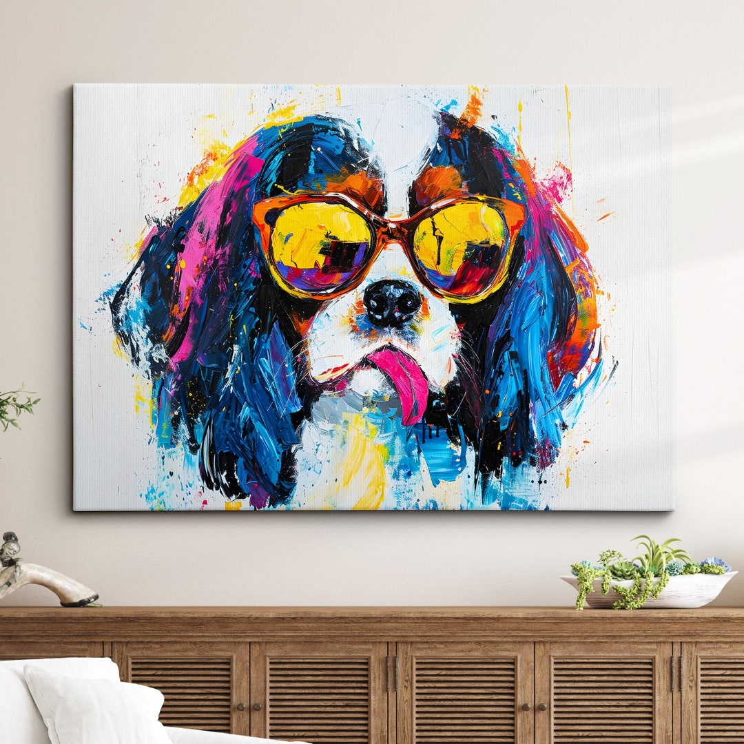 Colorful Cavalier King Charles Spaniel Modern Oil Painting Wall Art ...
