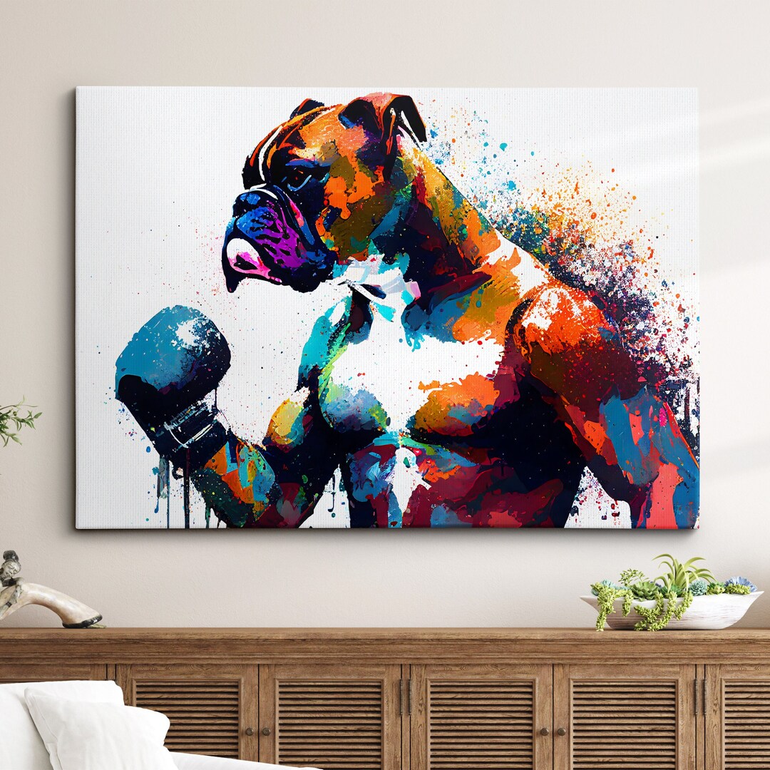 Boxer Boxing Gloves Abstract Dog Pet Animal Painting Splatter Wall Art ...