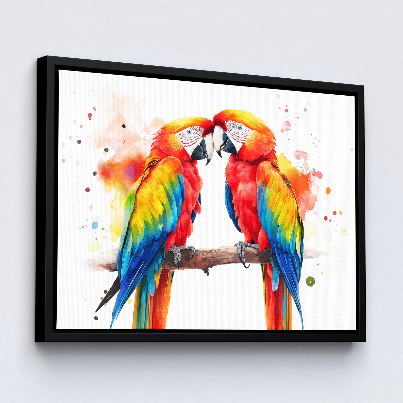 Colorful Parrots Abstract Modern Animal Oil Painting Wall Art Framed ...