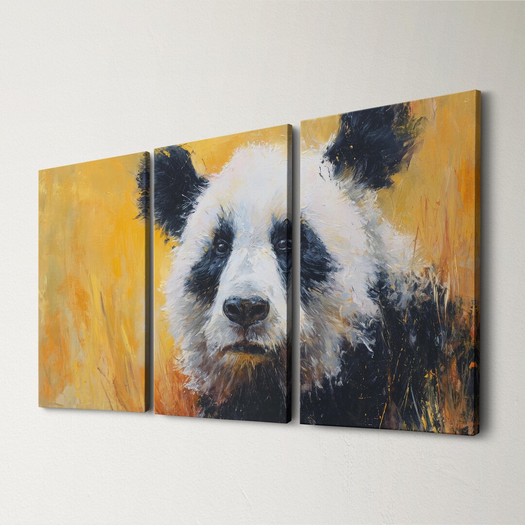 Giant Panda Bear Abstract 3 Panel Split Canvas Painting Landscape Home ...