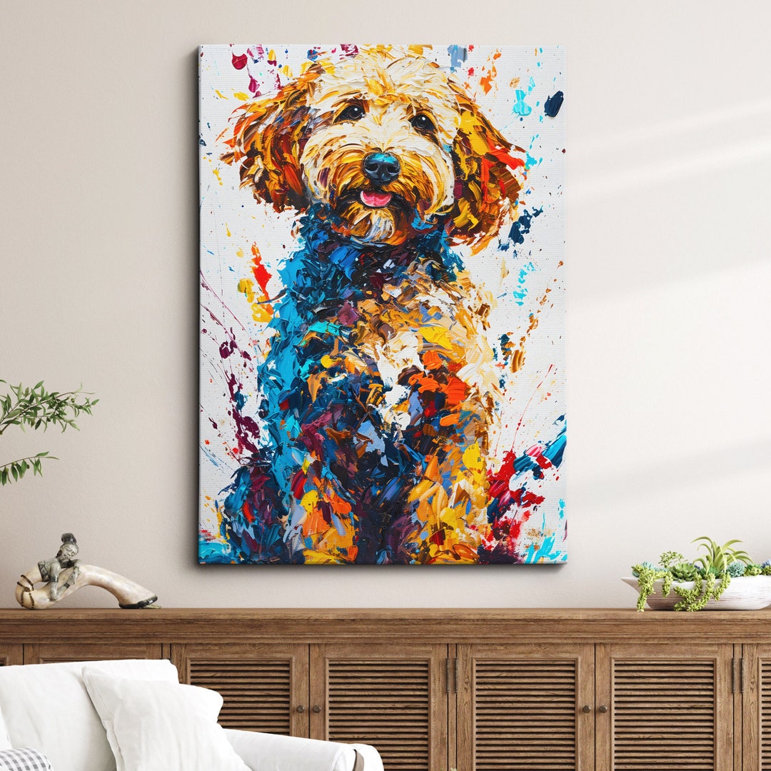 Colorful Cockapoo Fun Animal Dog Pet Lover Abstract Oil Painting Wall ...