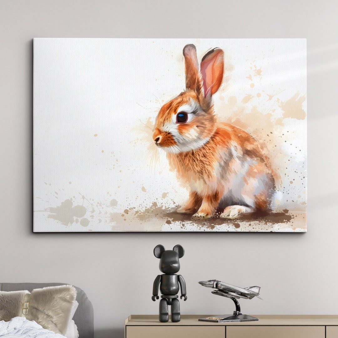 Bunny Rabbit Abstract Hare Animal Oil Painting Rainbow Pet Splatter ...
