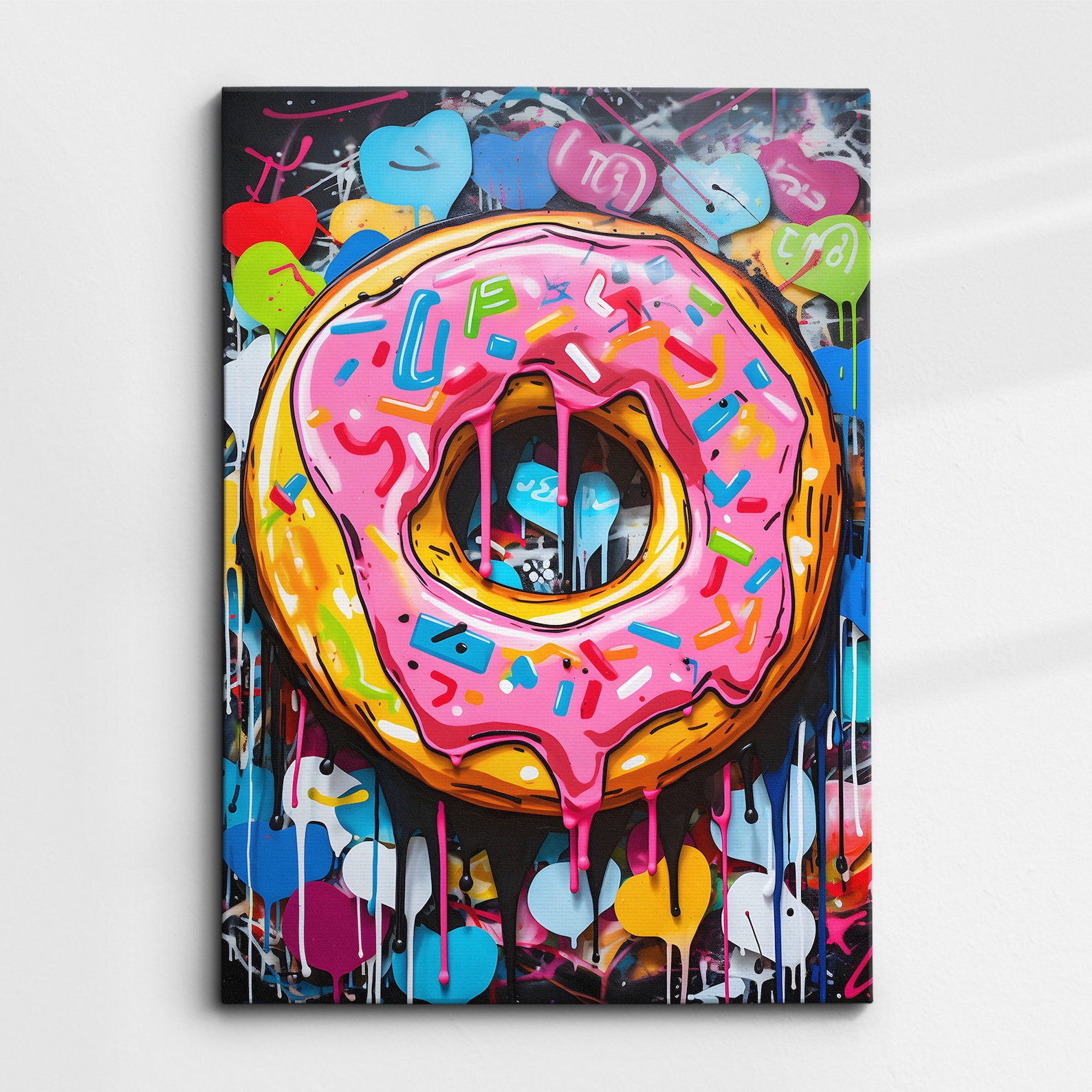 Fun Doughnut Graffiti Bakery Treat Abstract Oil Painting Wall Art ...