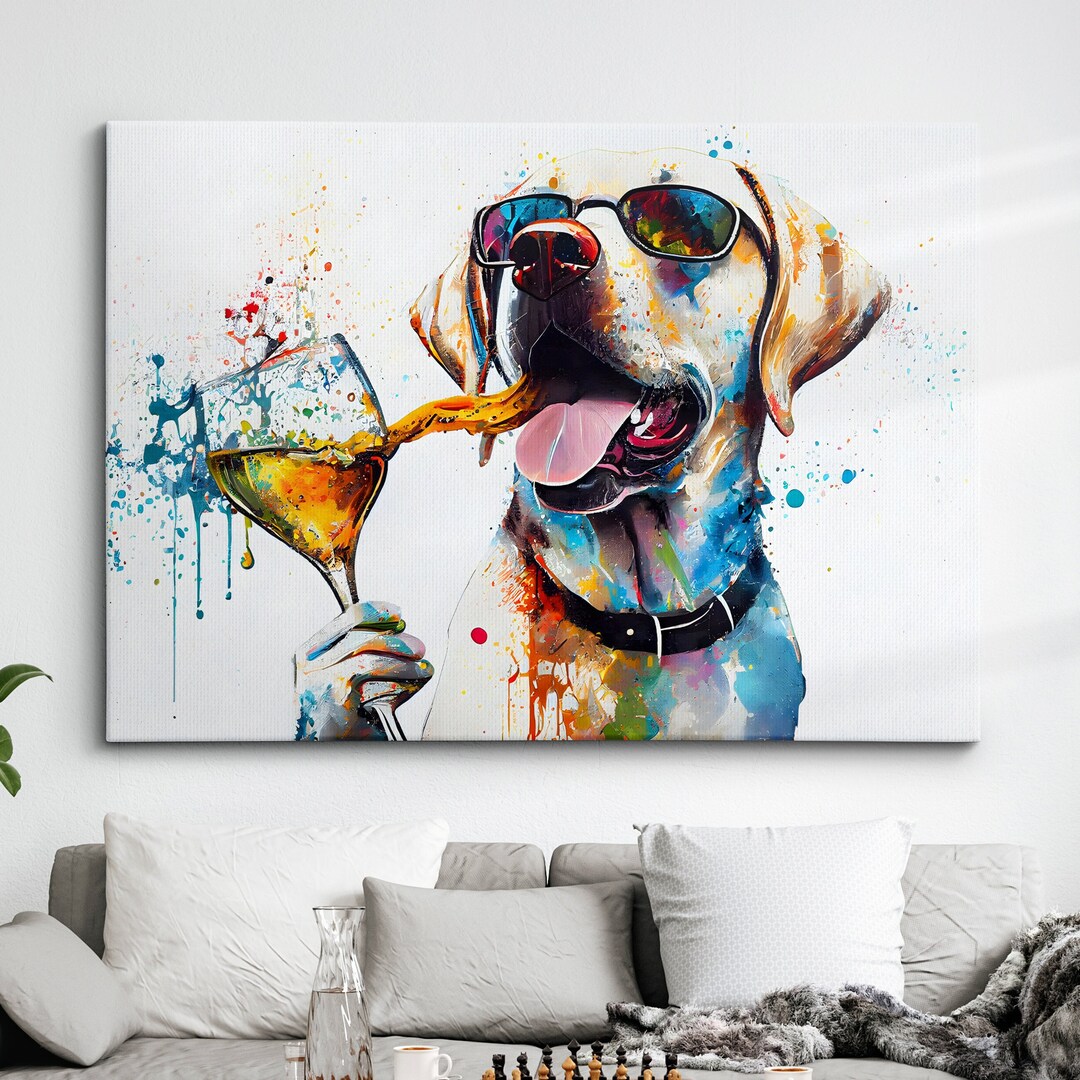 Labrador With Glasses Drinking Cocktail Pet Animal Painting Splatter ...