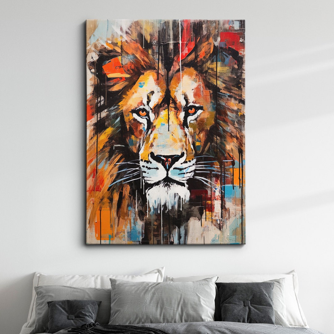 Lion Picasso & Basquiat Abstract Oil Painting Style Wall Art, Framed ...