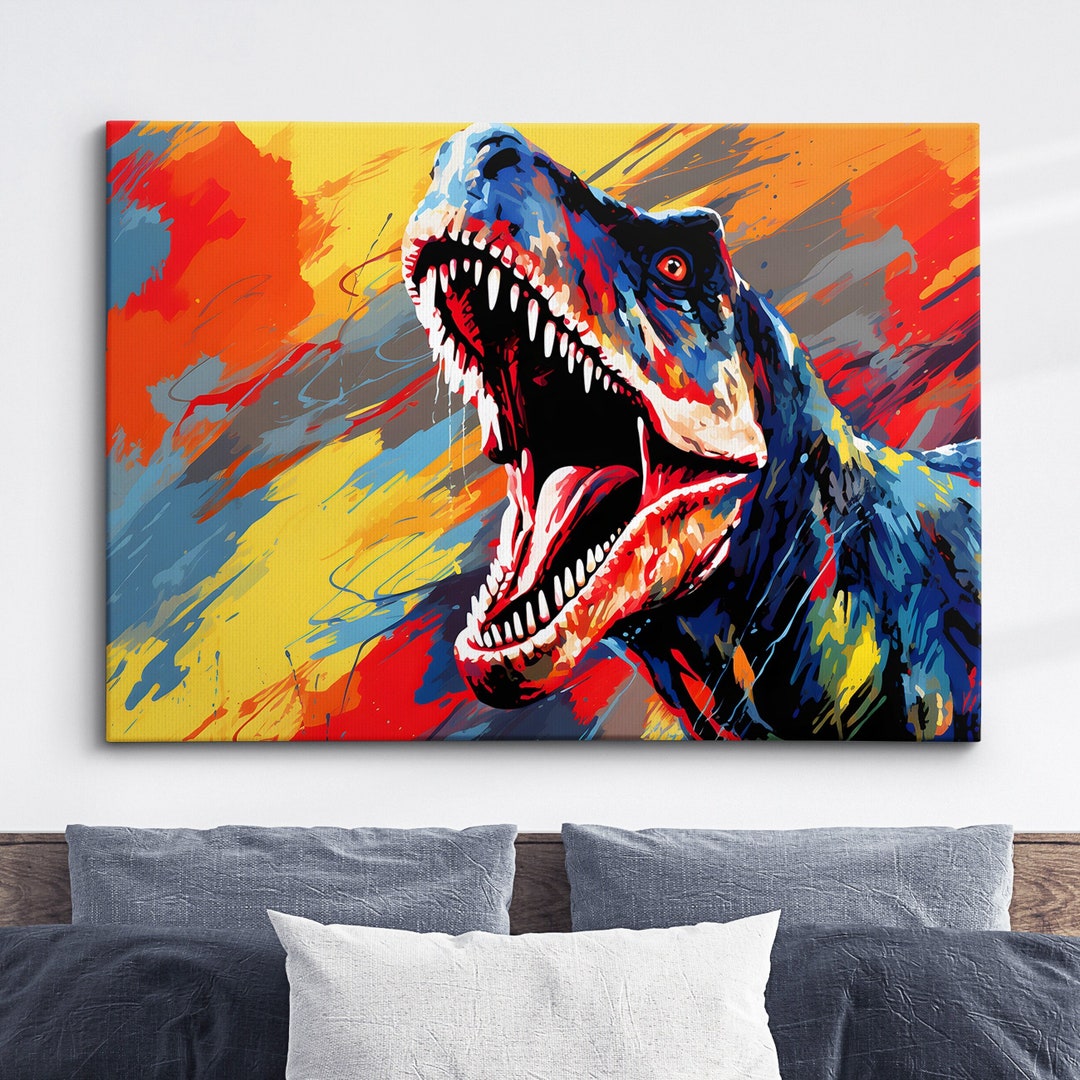 Colorful Tyrannosaurus Rex Dinosaur Oil Painting Paint Splatter Style ...