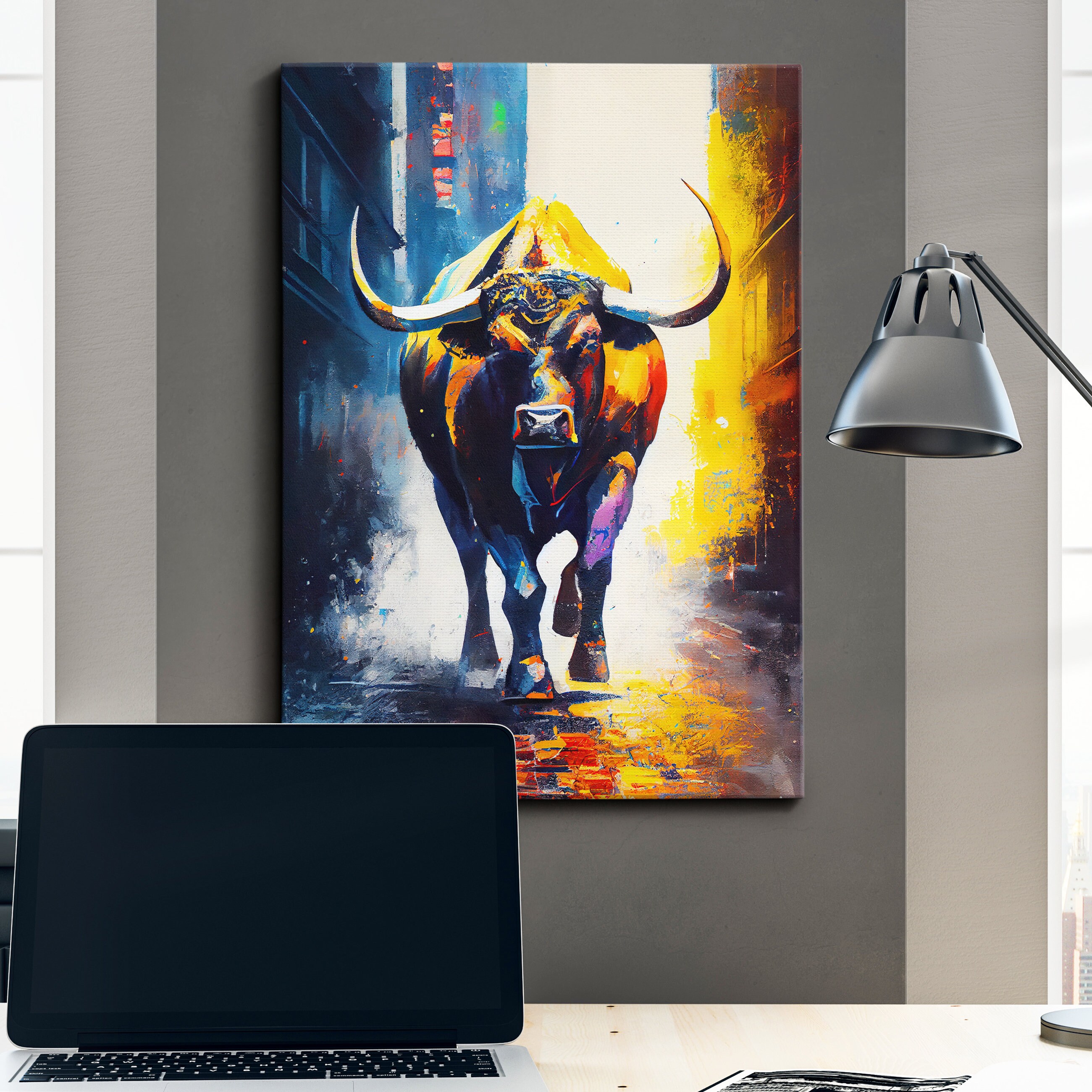 Bull Abstract Oil Painting Wall Art Animal Framed Canvas Poster Print ...