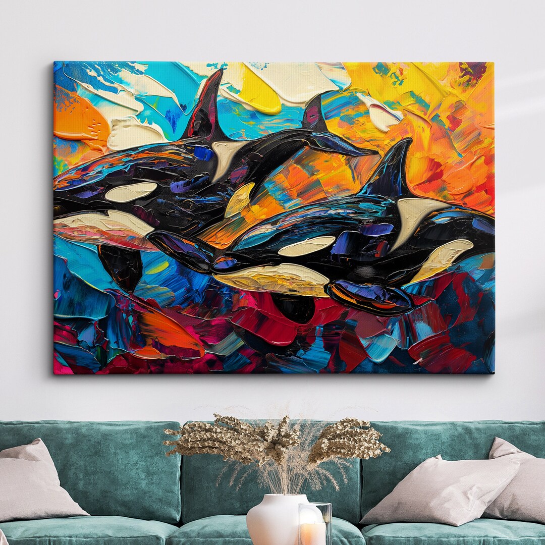 Orcas Killer Whales Animal Abstract Oil Painting Colourful Paint ...