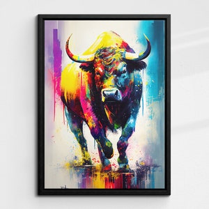 Bull Abstract Oil Painting Wall Art Animal Framed Canvas Poster Print ...