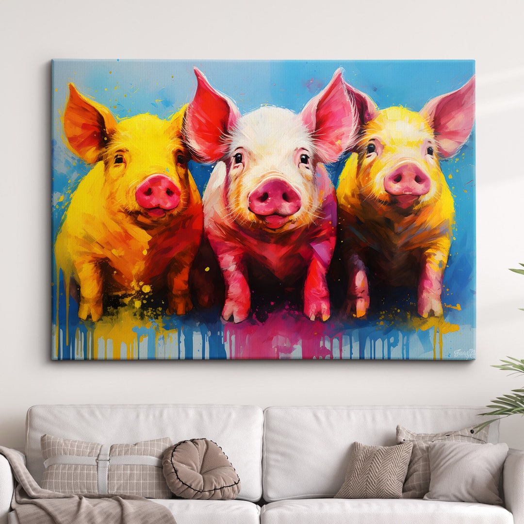 Colorful Pigs Wild Animal Abstract Oil Painting Paint Splatter Style ...