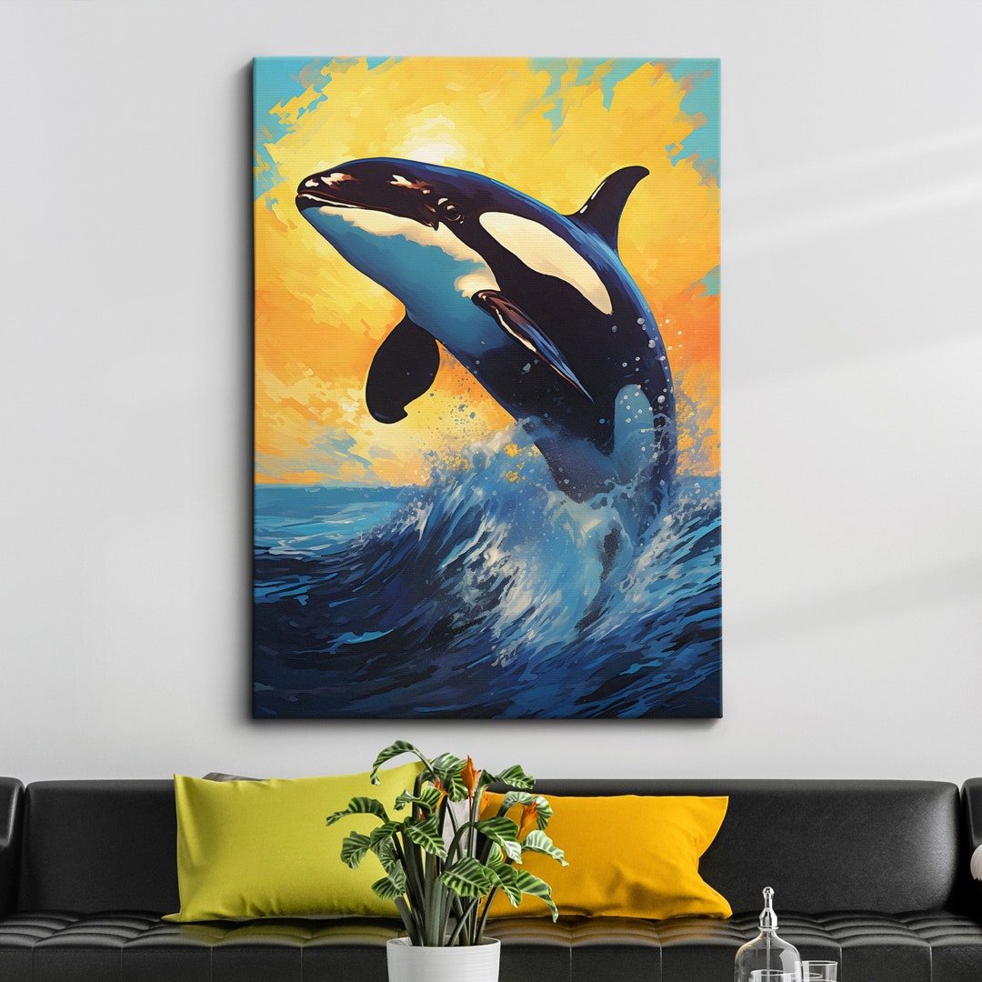 Orca Whale Animal Abstract Oil Painting Splatter Style Wall Art, Framed ...