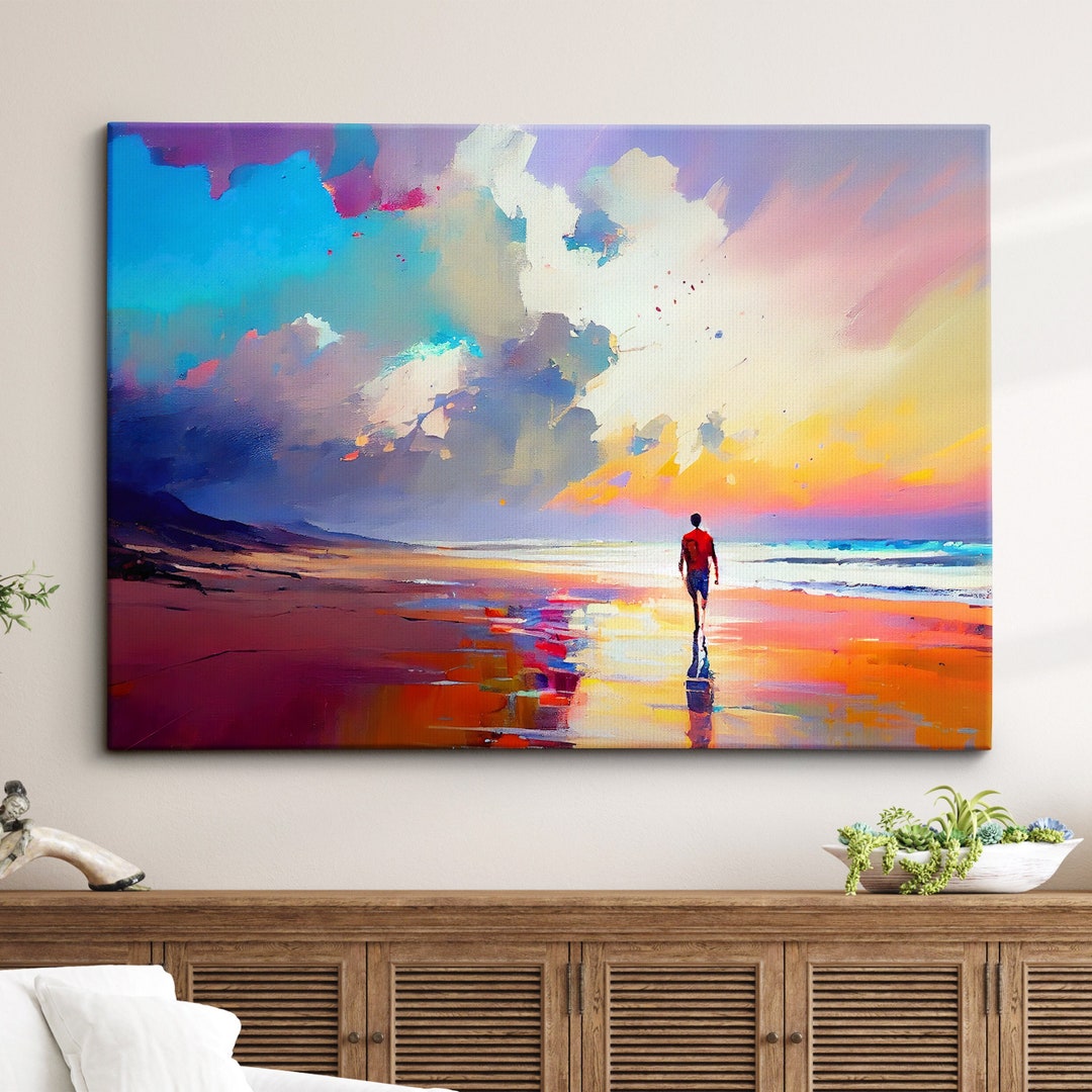 Calm Sunset Beach Walker Abstract Painting Relax Warm Sea Sunset ...