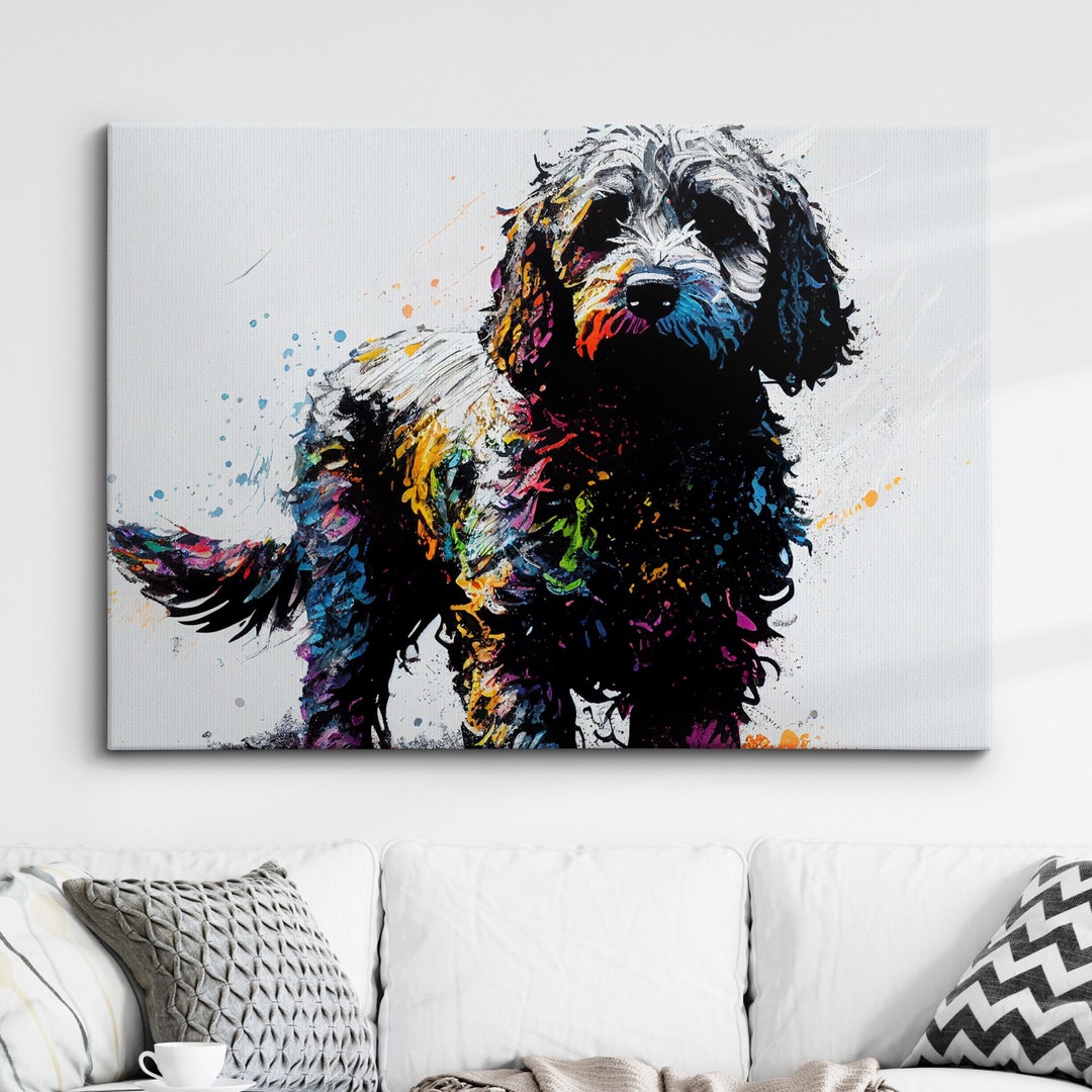 Colorful Cockapoo Dog Pet Abstract Modern Oil Painting Wall Art, Framed ...