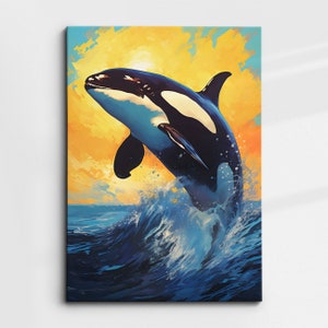 Orca Whale Animal Abstract Oil Painting Splatter Style Wall Art, Framed ...