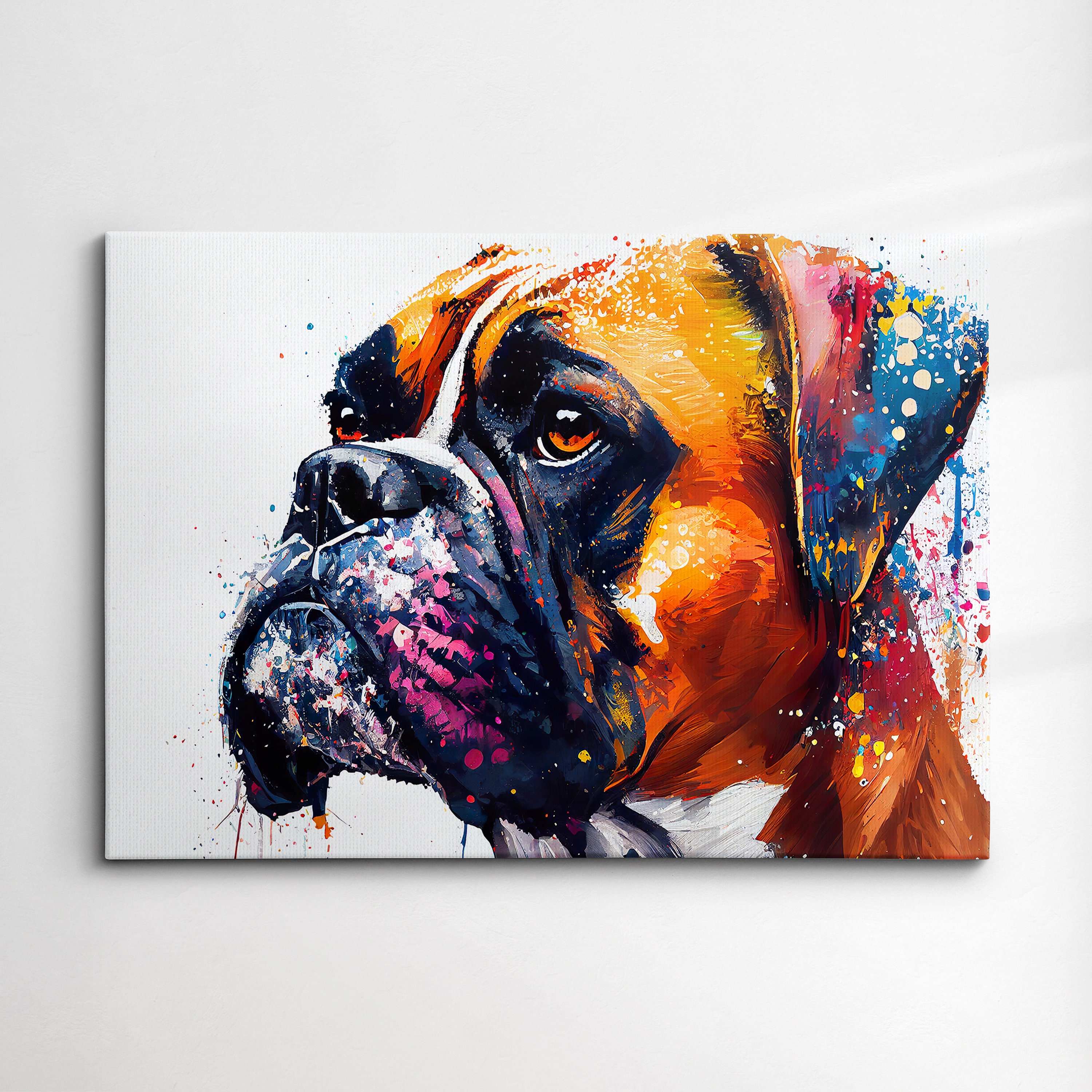 Boxer Abstract Dog Pet Animal Painting Splatter Wall Art, Framed Canvas ...