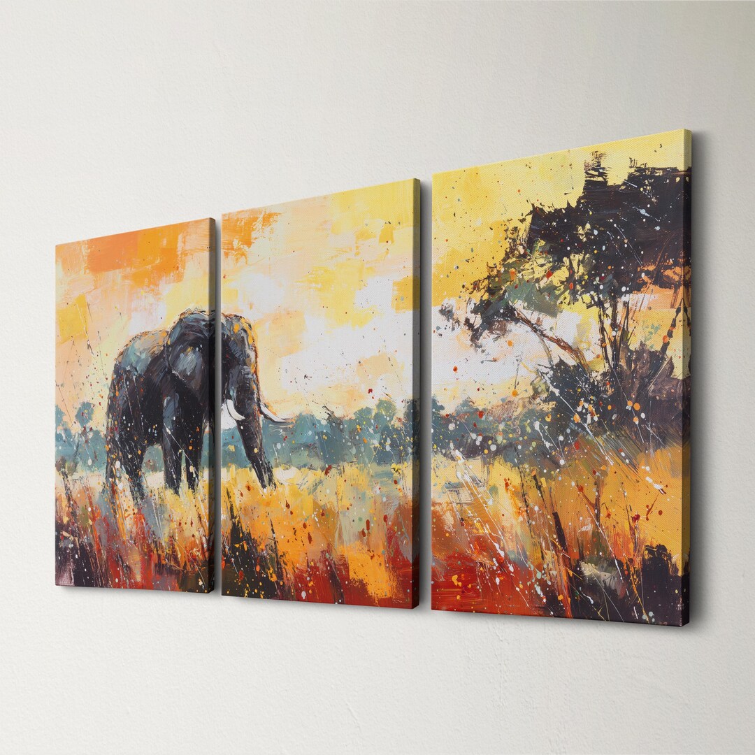Serengeti Dawn · Elephant Sunset Canvas Art · Colourful Safari Wildlife ...