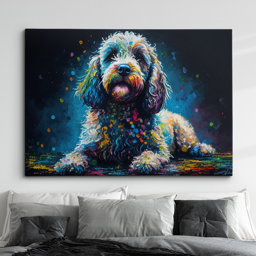 Colorful Cockapoo Dog Pet Abstract Modern Oil Painting Wall Art, Framed ...