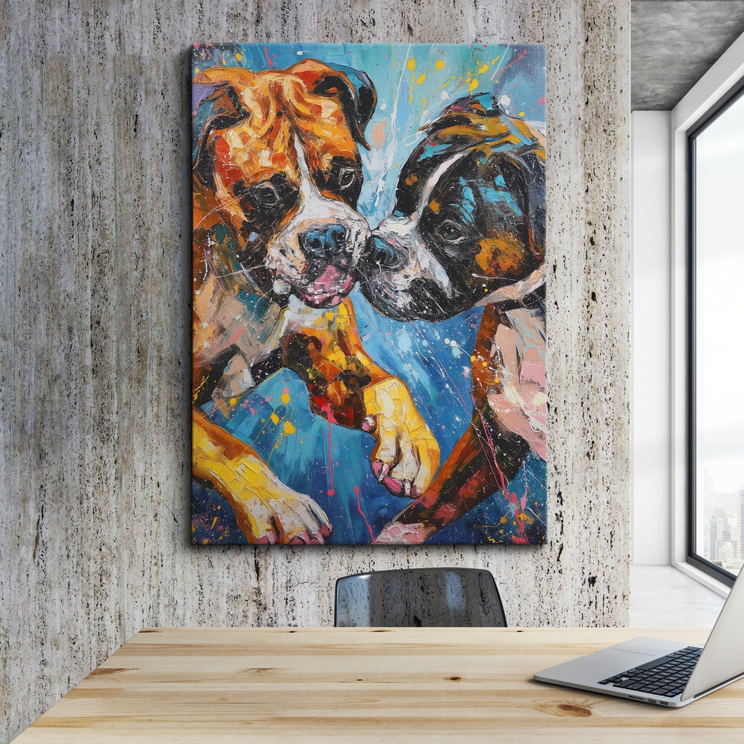 Boxers Boxing Gloves Abstract Dog Pet Animal Painting Splatter Wall Art ...