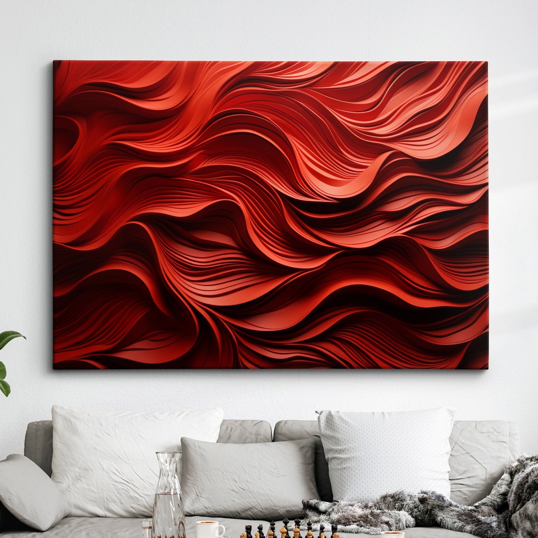Red Waves Pattern 3D Visual Flow Effect Painting Splatter Style Wall ...