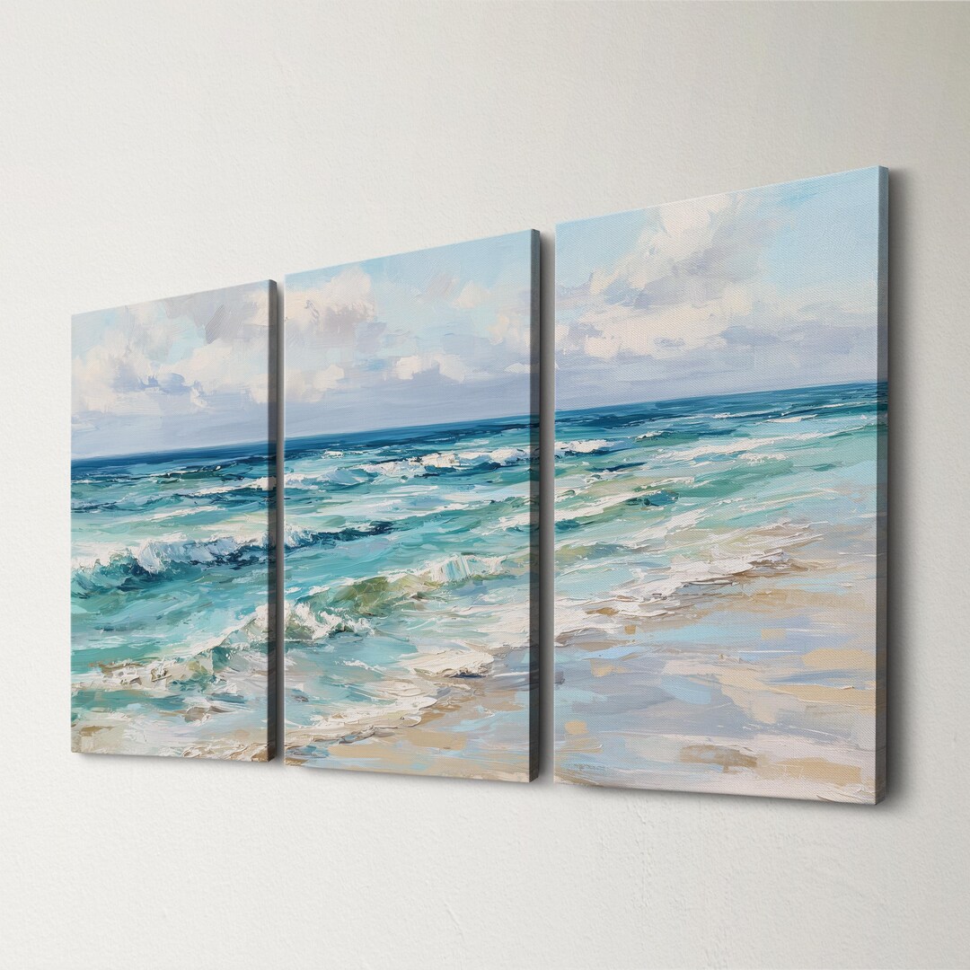 Split Canvas Art, Nautical Wall Decor, Ocean Wave Painting, Beach Wall ...