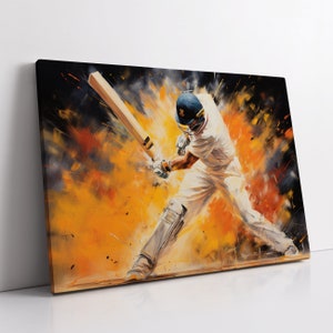 Cricket Player Abstract Oil Painting Sports Wall Art, Framed Canvas ...
