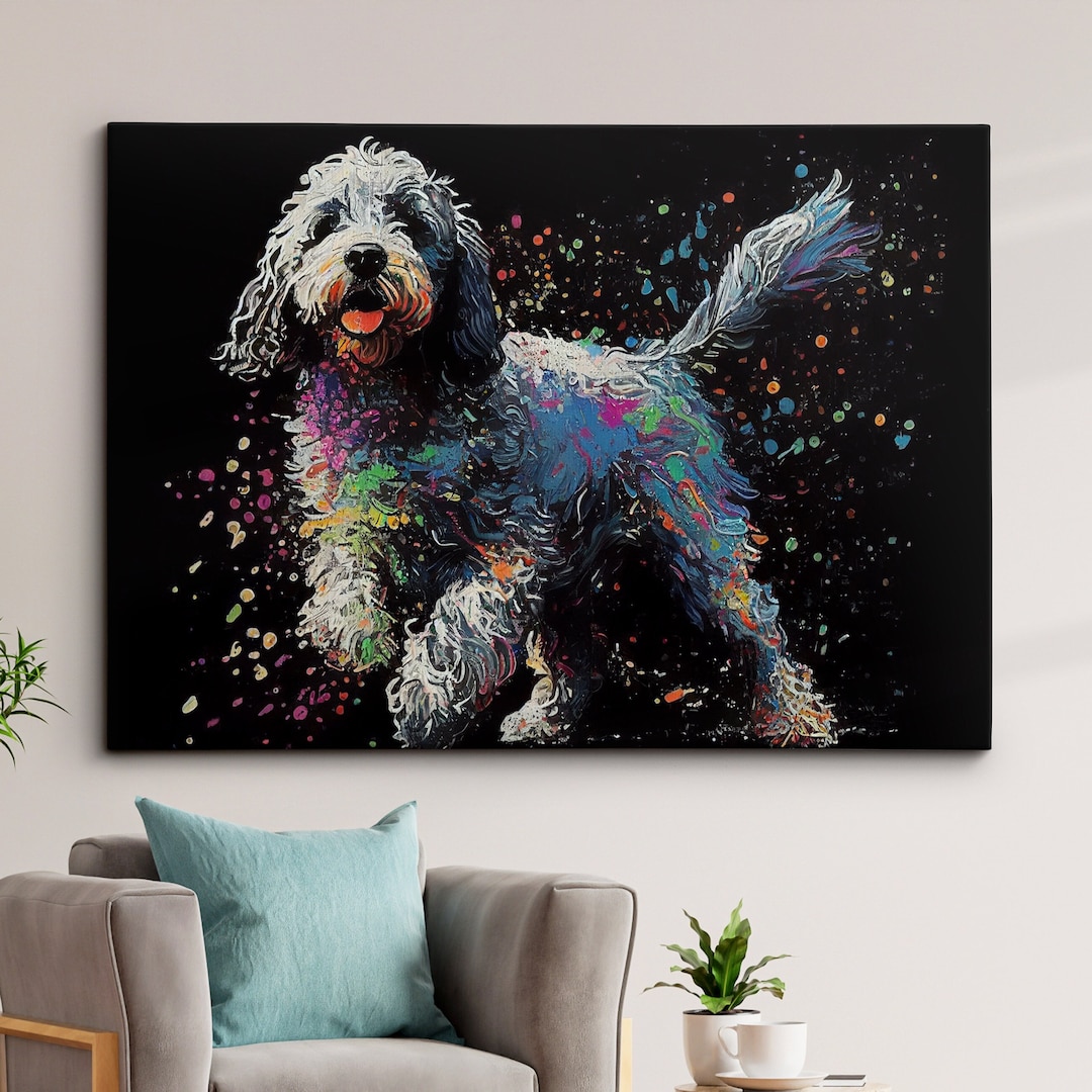 Colorful Cockapoo Dog Pet Abstract Modern Oil Painting Wall Art, Framed ...