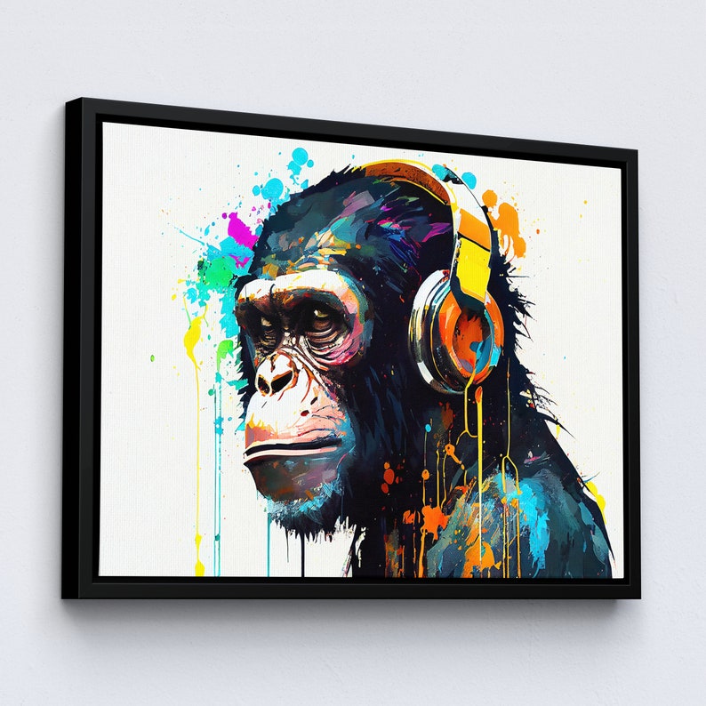 Chimp With Headphones DJ Abstract Oil Animal Painting Splatter Style ...