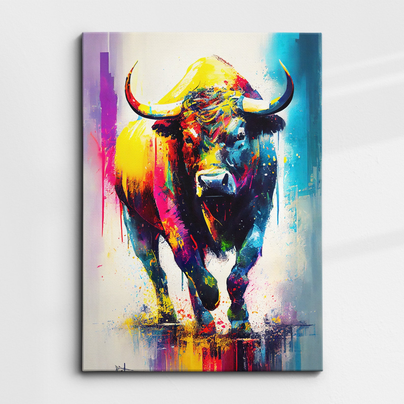 Bull Abstract Oil Painting Wall Art Animal Framed Canvas Poster Print ...