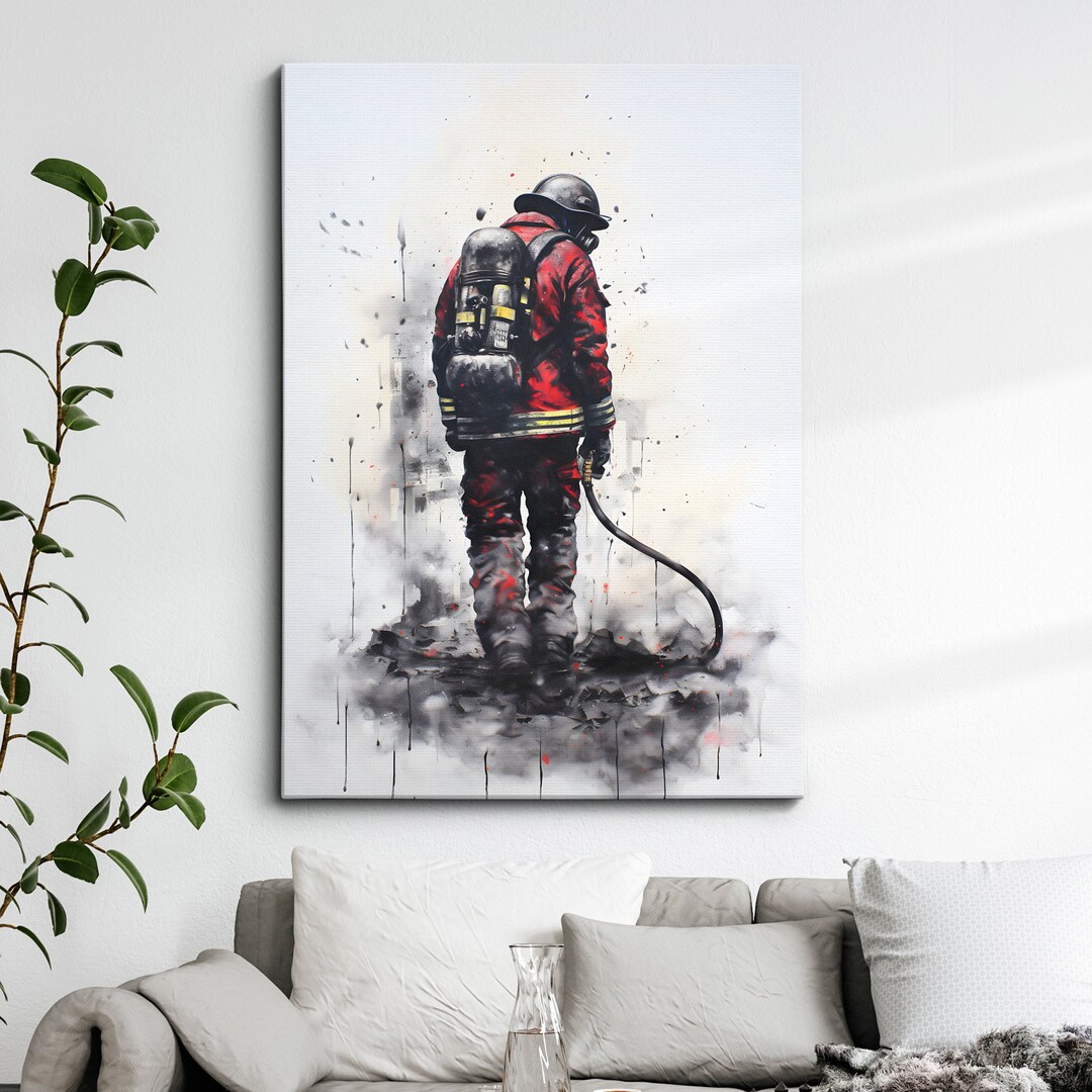 Firefighter Banksy Style Abstract Graffiti Stencil Painting Wall Art ...
