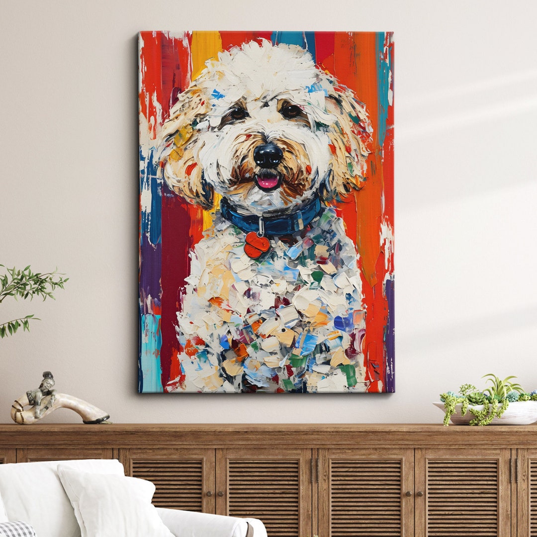 Colorful Cockapoo Fun Animal Dog Pet Lover Abstract Oil Painting Wall ...