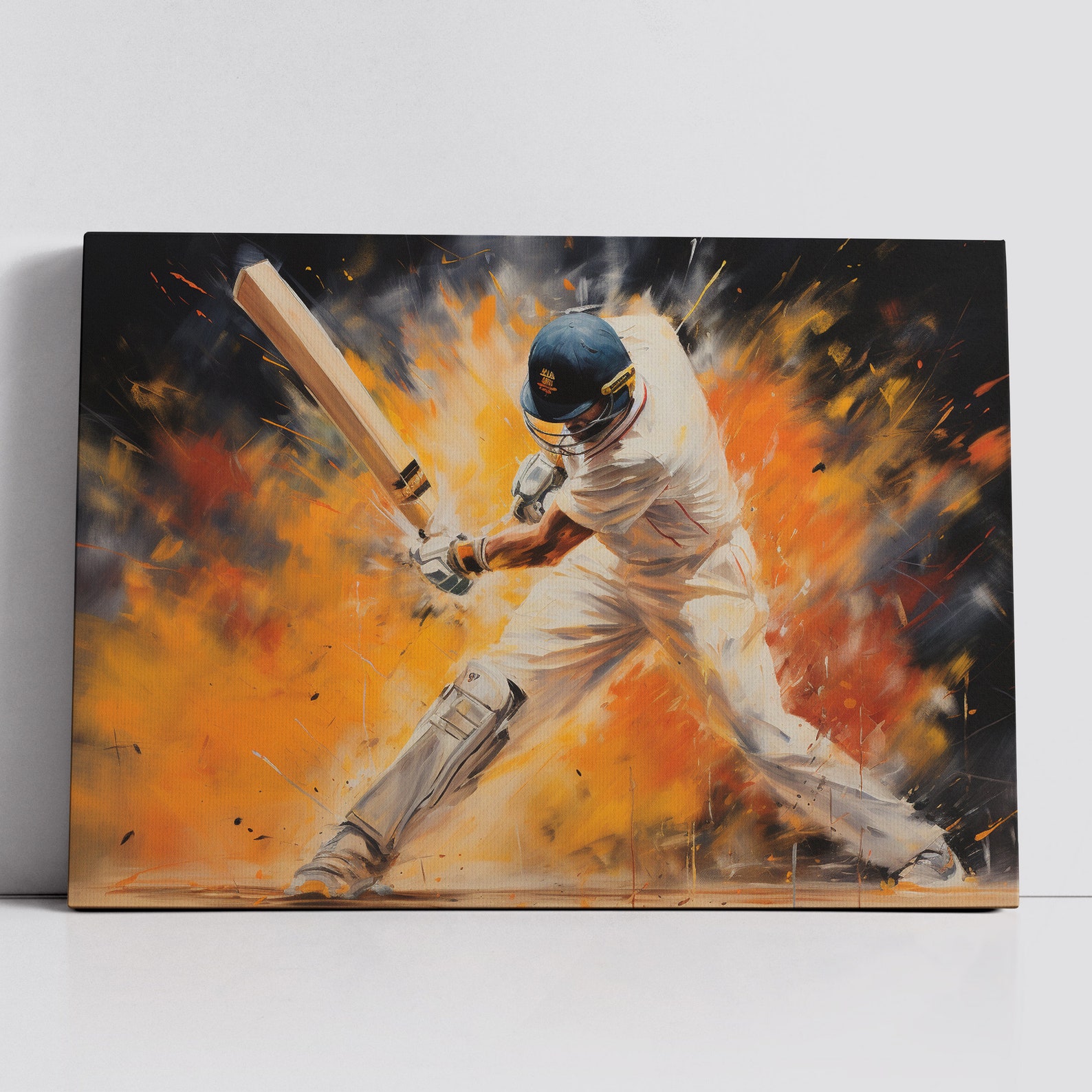 Cricket Player Abstract Oil Painting Sports Wall Art, Framed Canvas ...